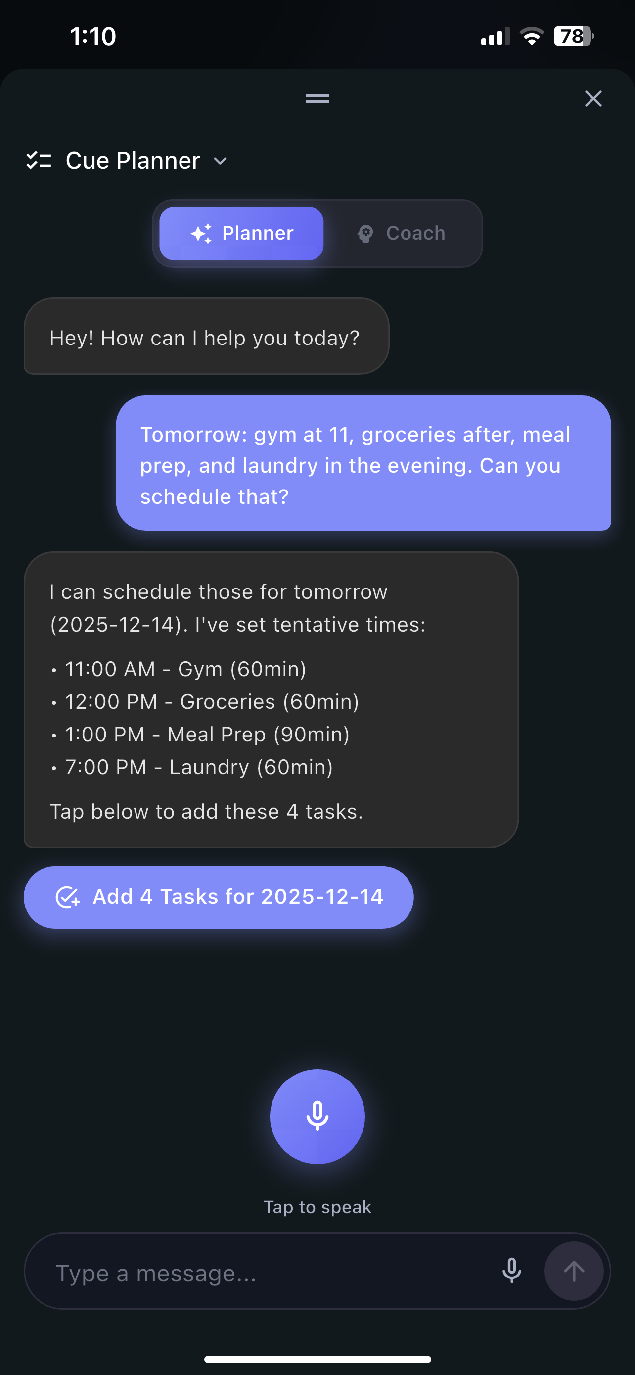 Cue AI - Talk to Plan. See Your Day Unfold.